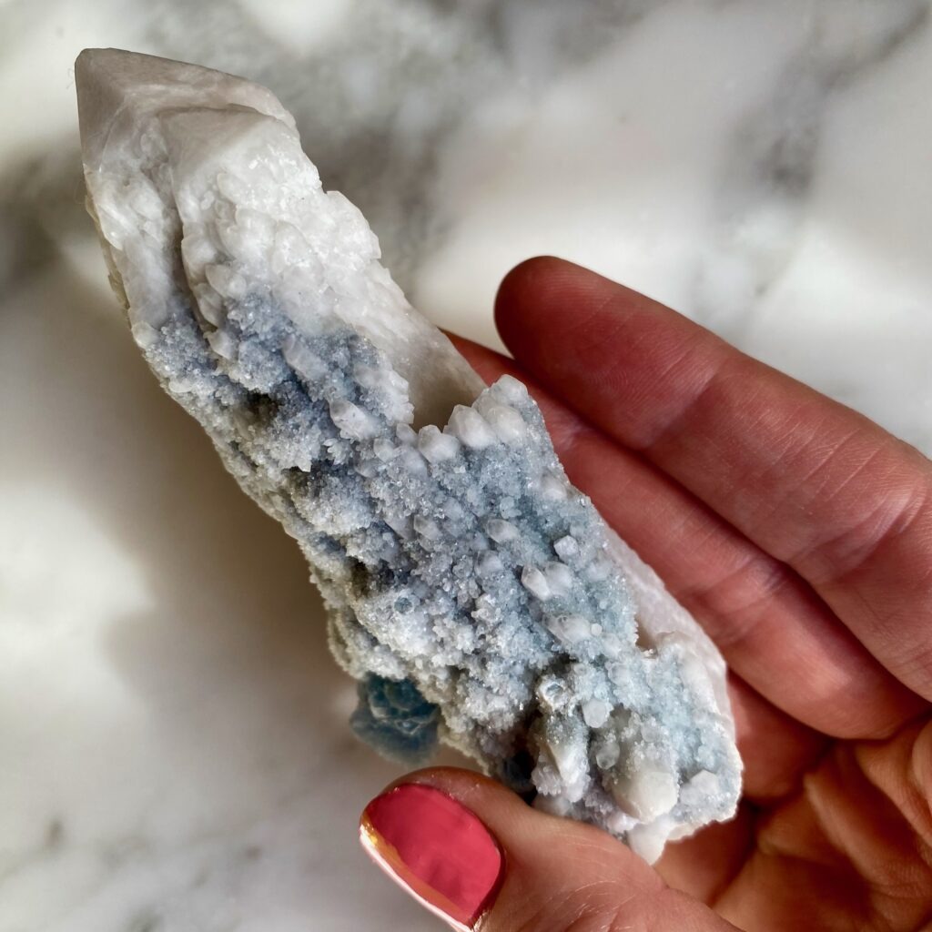 White Quartz Point with Blue Fluorites from Huanggang Mine, China ...